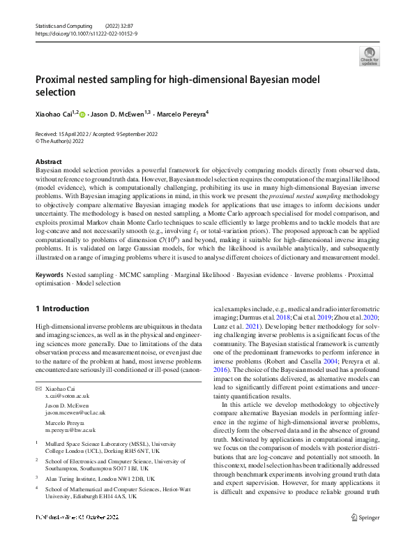 Pdf Proximal Nested Sampling For High Dimensional Bayesian Model