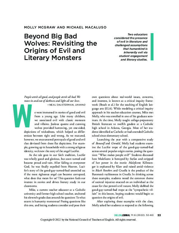 (PDF) REVISITING THE ORIGINS OF EVIL AND LITERARY MONSTERS