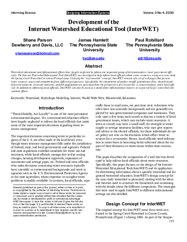 (PDF) Development of the Internet Watershed Educational Tool (InterWET)
