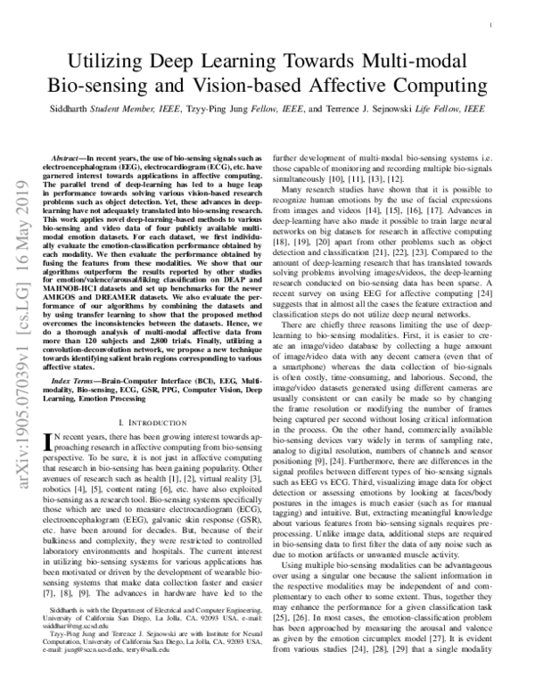 (PDF) Utilizing Deep Learning Towards Multi-Modal Bio-Sensing and Vision-Based Affective Computing