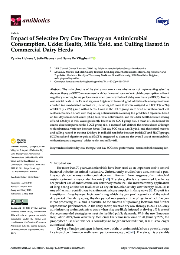 (PDF) Impact of Selective Dry Cow Therapy on Antimicrobial Consumption ...