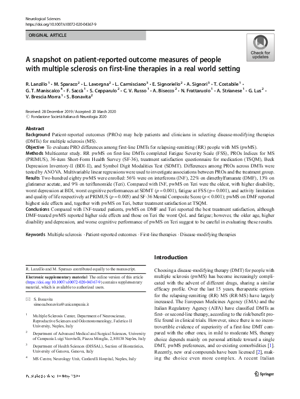 (PDF) A snapshot on patient-reported outcome measures of people with multiple sclerosis on first ...