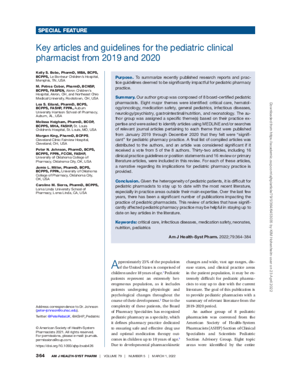 (PDF) Key articles and guidelines for the pediatric clinical pharmacist ...