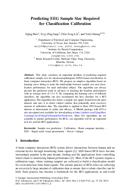 (PDF) Predicting EEG Sample Size Required for Classification Calibration