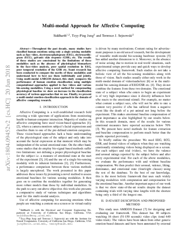 Pdf Multi Modal Approach For Affective Computing