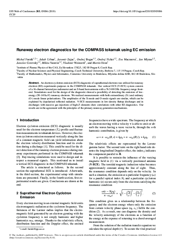 (PDF) Runaway electron diagnostics for the COMPASS tokamak using EC ...