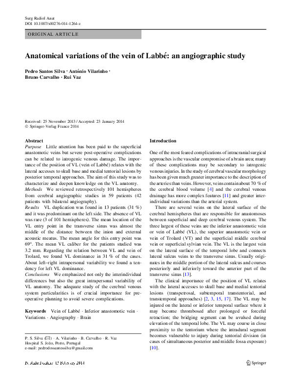 (PDF) Anatomical variations of the vein of Labbé: an angiographic study ...