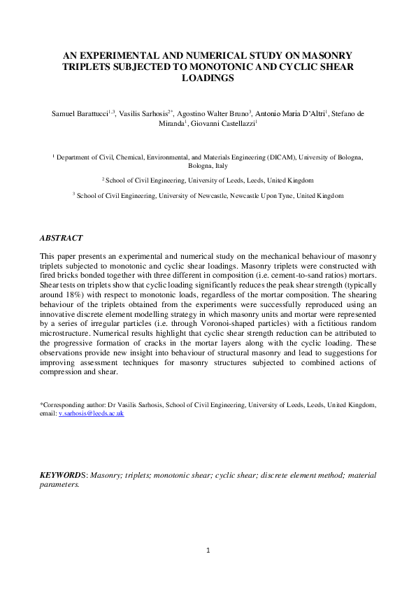 (PDF) An experimental and numerical study on masonry triplets subjected ...