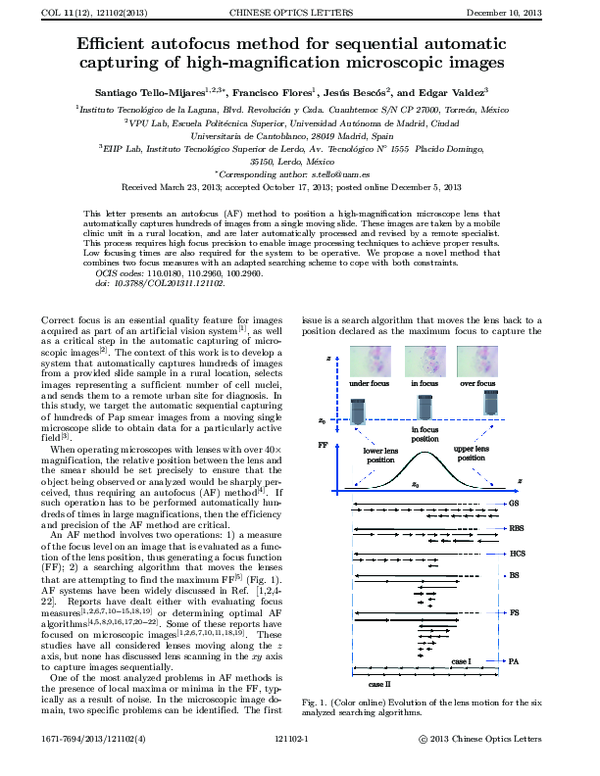 Pdf Efficient Autofocus Method For Sequential Automatic Capturing Of