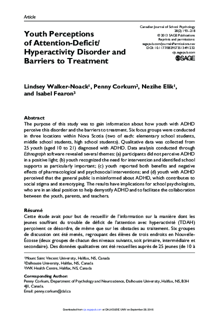 (PDF) Youth Perceptions of Attention-Deficit/Hyperactivity Disorder and ...