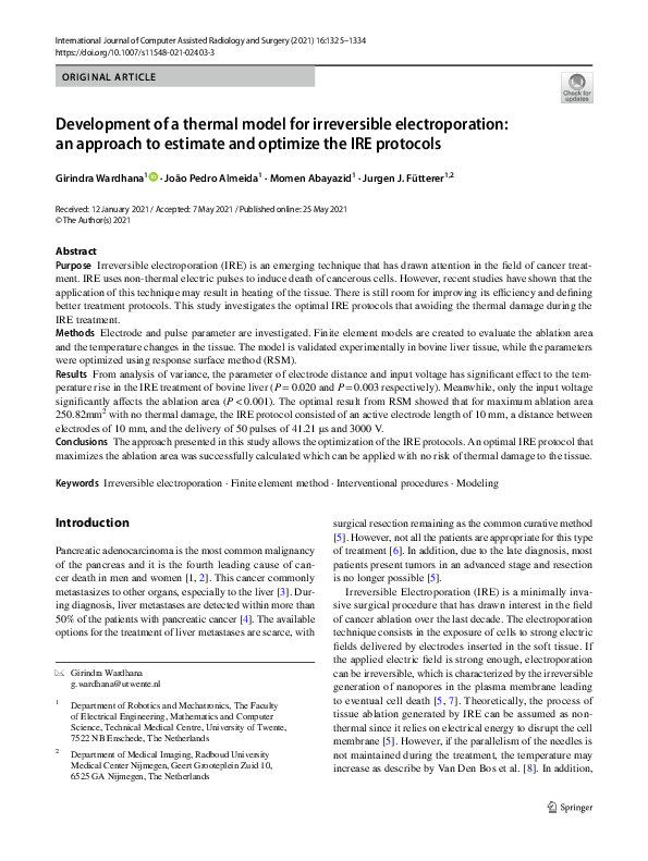 (PDF) Development of a thermal model for irreversible electroporation ...