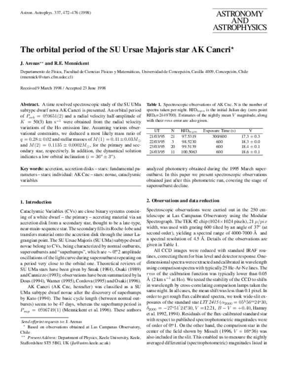 (PDF) The orbital period of the SU Ursae Majoris star AK CANCRI