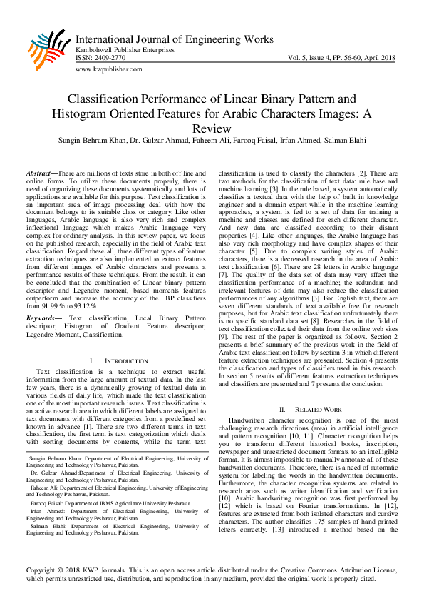 (PDF) Classification Performance of Linear Binary Pattern and Histogram Oriented Features for ...