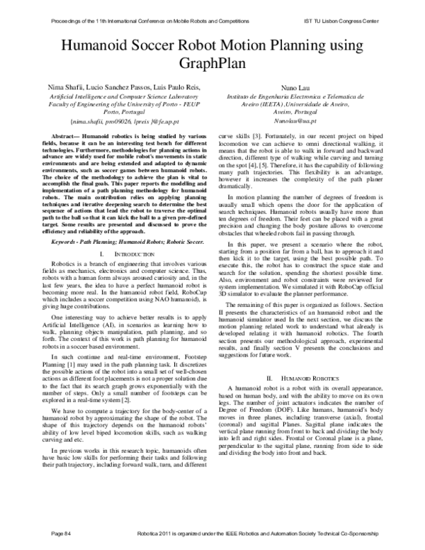 Pdf Humanoid Soccer Robot Motion Planning Using Graphplan Nima Shafii 