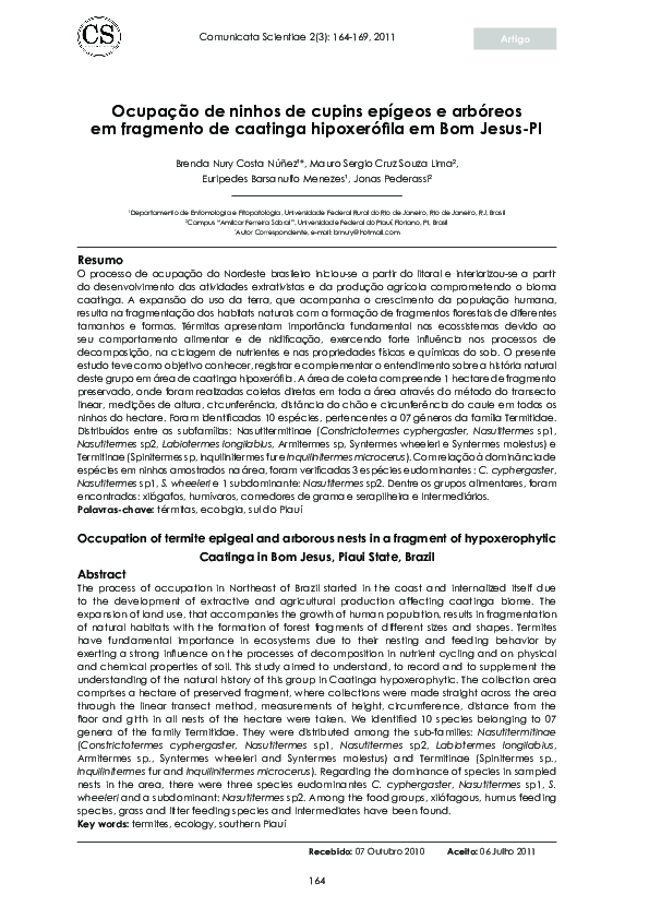(PDF) Occupation of termite epigeal and arborous nests in a fragment of ...