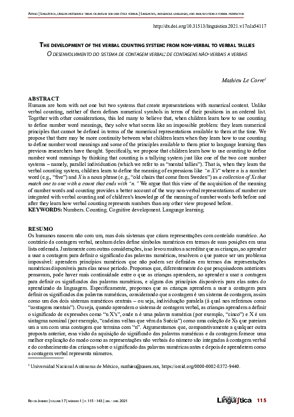 (PDF) The development of the verbal counting system: from non-verbal to ...
