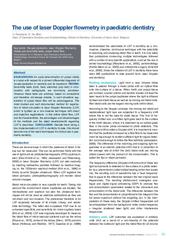 (PDF) The use of laser Doppler flowmetry in paediatric dentistry