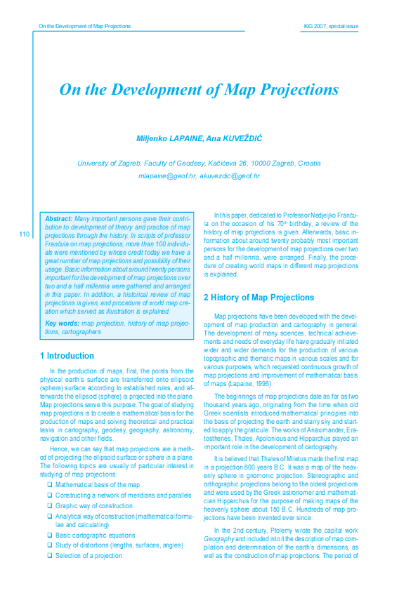(PDF) On the Development of Map Projections On the Development of Map ...
