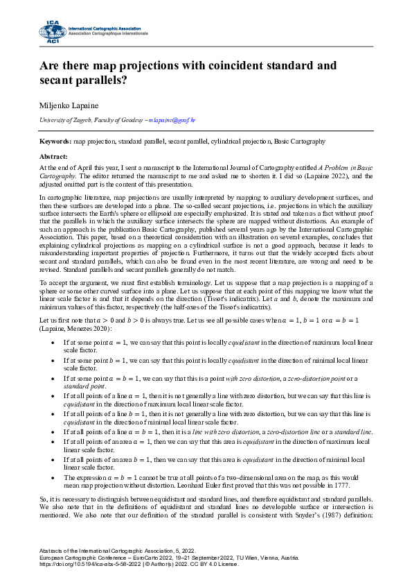 (PDF) Are there map projections with coincident standard and secant ...
