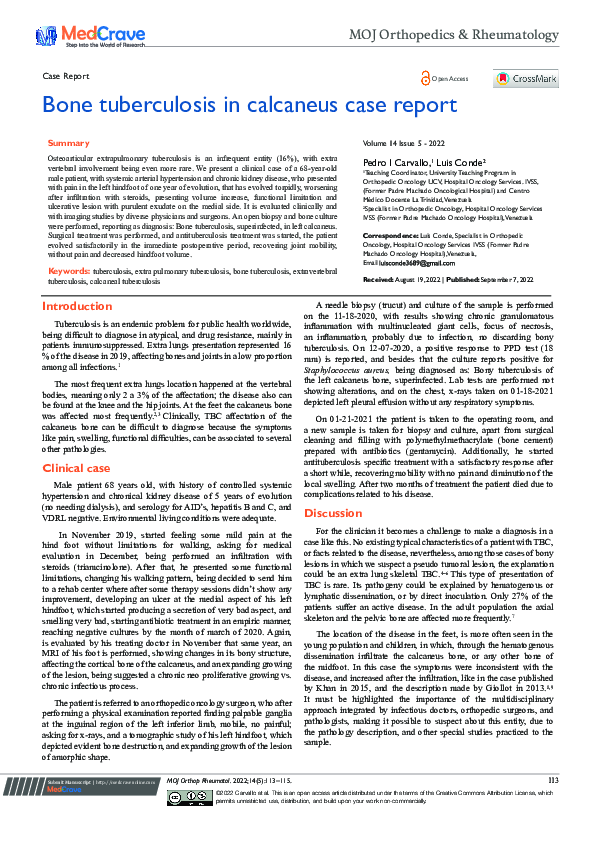 (PDF) Bone tuberculosis in calcaneus case report