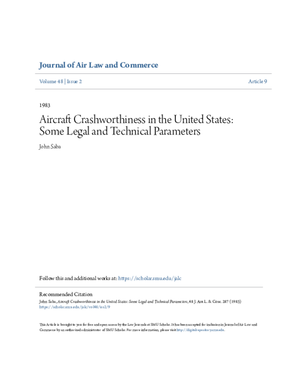 (PDF) Aircraft Crashworthiness in the United States: Some Legal and ...