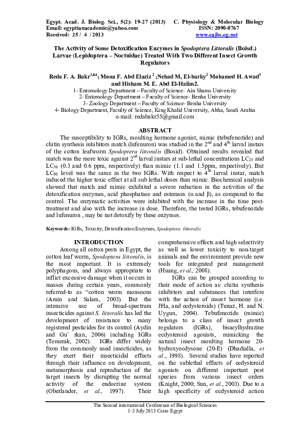 (PDF) The Activity of Some Detoxification Enzymes in Spodoptera Littoralis (Boisd.) Larvae ...