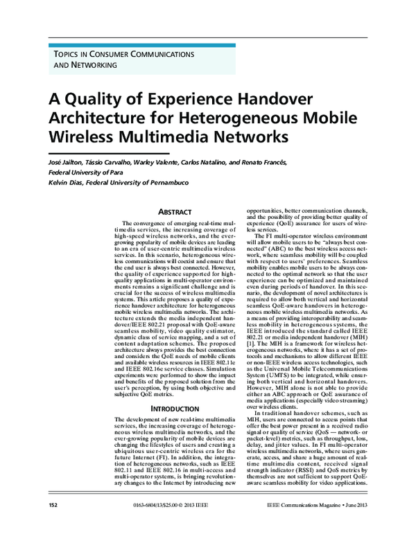 (PDF) A quality of experience handover architecture for heterogeneous mobile wireless multimedia ...