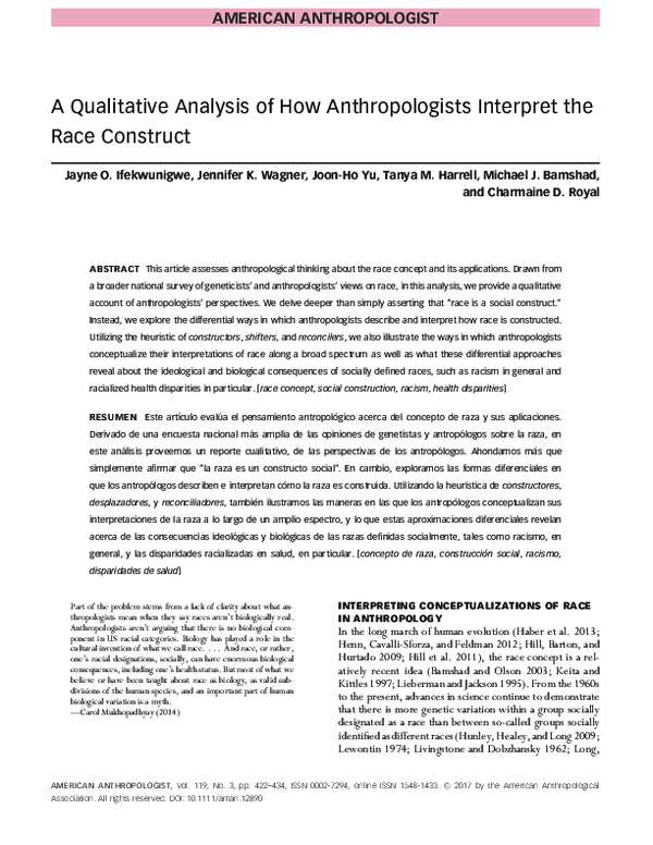 (PDF) A Qualitative Analysis of How Anthropologists Interpret the Race ...