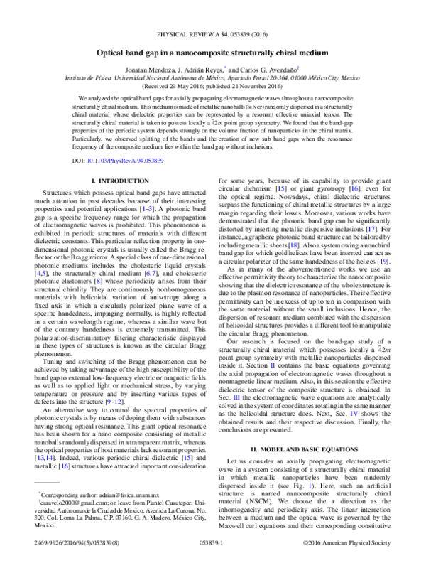(PDF) Optical band gap in a nanocomposite structurally chiral medium ...