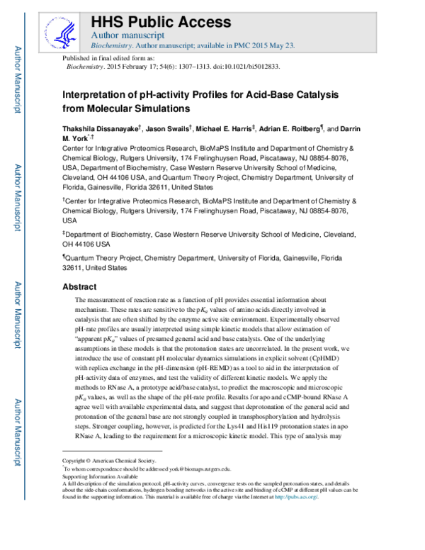 (PDF) Interpretation of pH–Activity Profiles for Acid–Base Catalysis ...