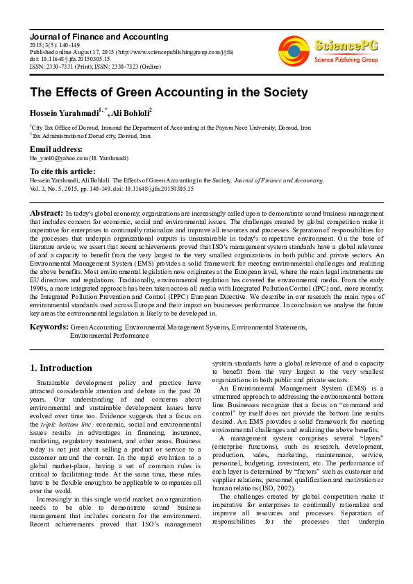 (PDF) The Effects of Green Accounting in the Society