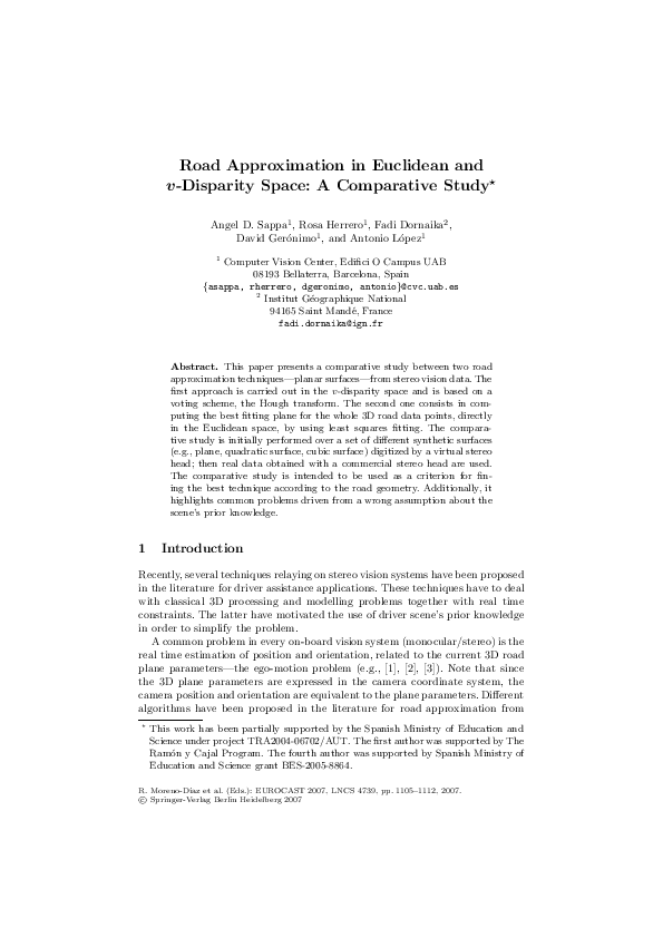 (PDF) Road Approximation in Euclidean and v-Disparity Space: A Comparative Study