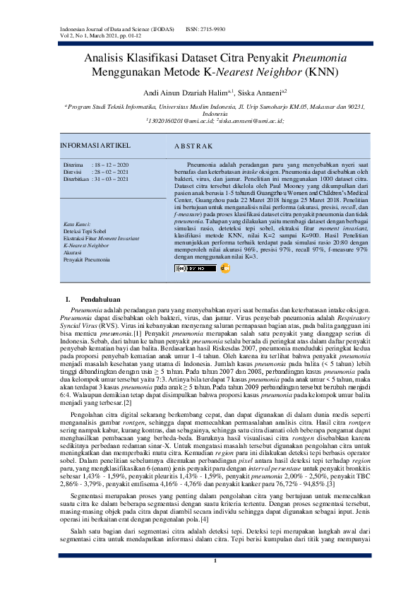 (PDF) Analisis Klasifikasi Dataset Citra Penyakit Pneumonia menggunakan ...
