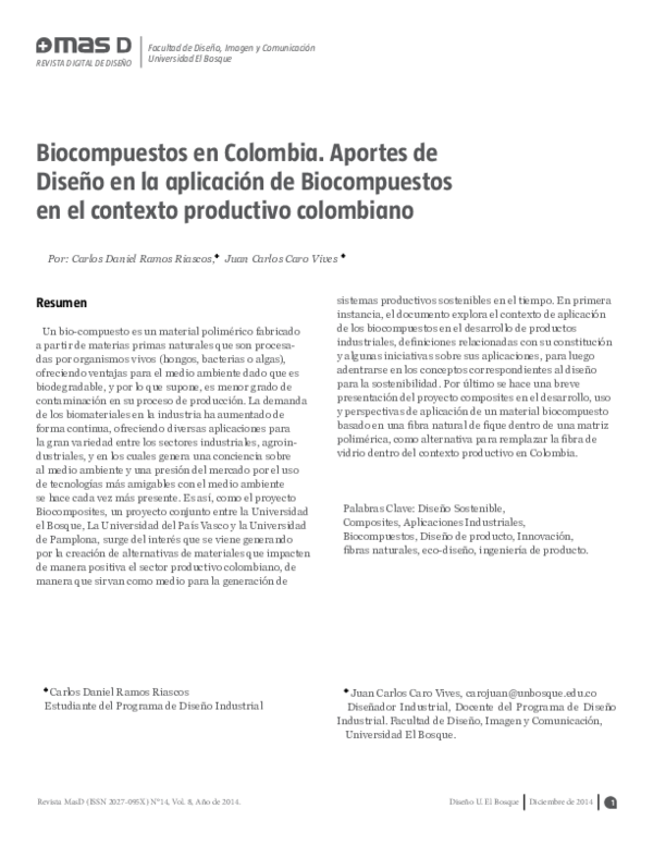 (PDF) Biocompuestos en Colombia. Aportes de Diseño en la aplicación de ...