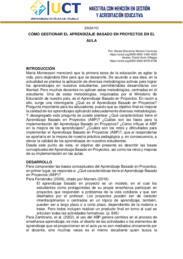 (PDF) CÓMO GESTIONAR EL APRENDIZAJE BASADO EN PROYECTOS EN EL AULA