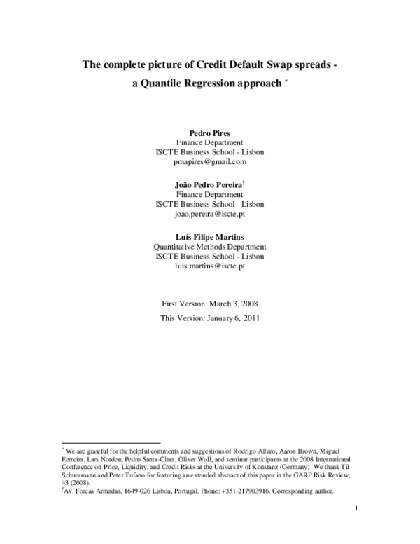 (PDF) The Complete Picture of Credit Default Swap Spreads - A Quantile Regression Approach