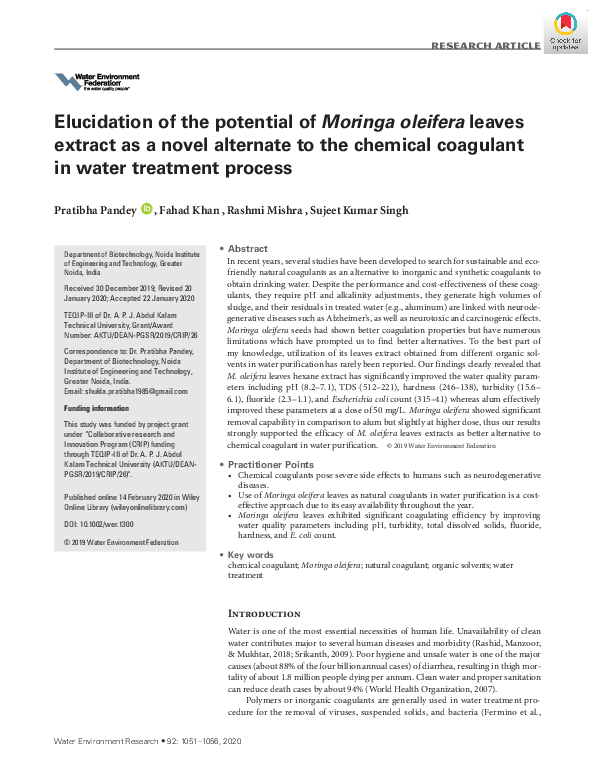 (PDF) Elucidation of the potential of Moringa oleifera leaves extract as a novel alternate to ...