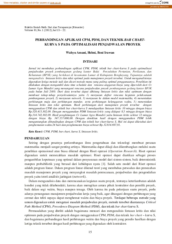 (PDF) Perbandingan Aplikasi CPM, PDM, Dan Teknik Bar Chart-Kurva S Pada Optimalisasi Penjadwalan ...