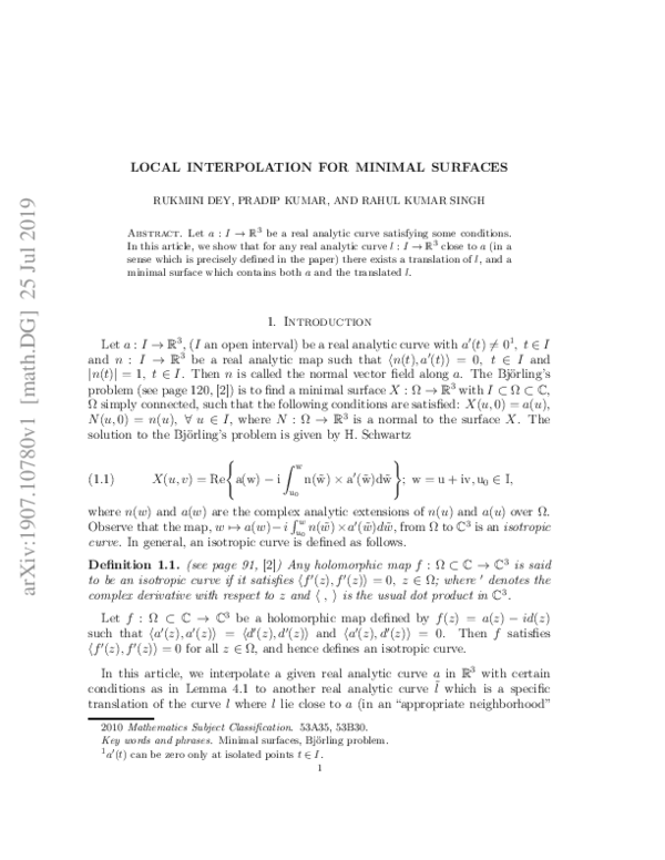 (PDF) Local interpolation for minimal surfaces