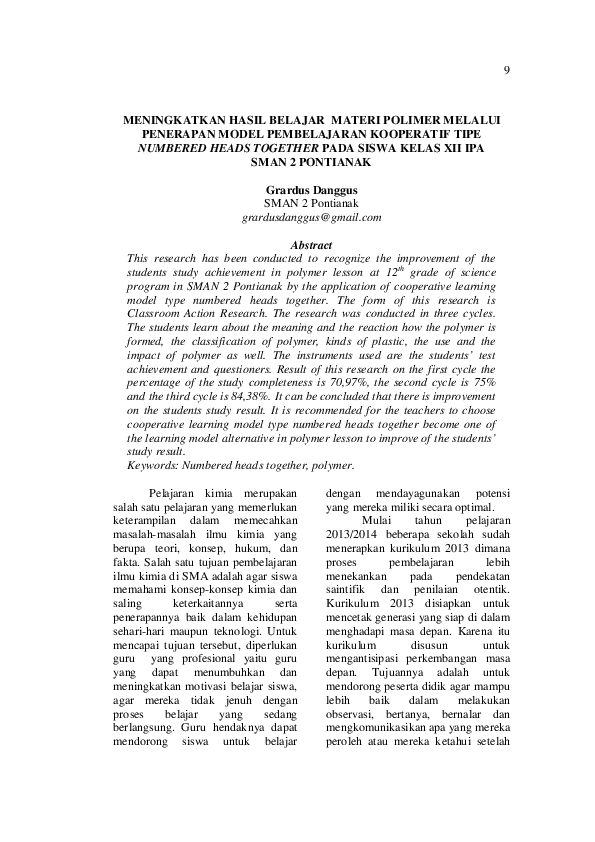 (PDF) Meningkatkan Hasil Belajar Materi Polimer Melalui Penerapan Model Pembelajaran Kooperatif ...