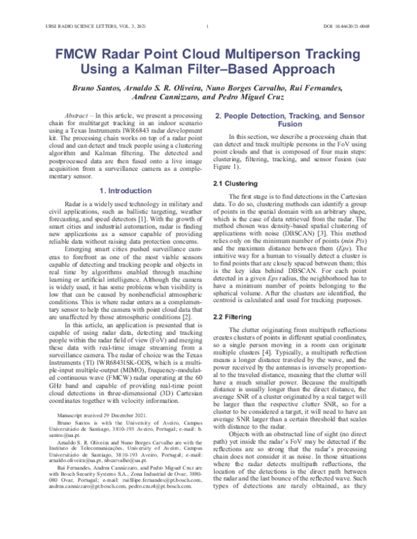 (PDF) FMCW Radar Point Cloud Multiperson Tracking Using a Kalman Filter–Based Approach
