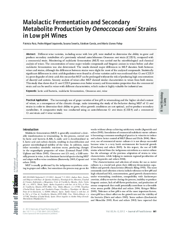 Pdf Malolactic Fermentation And Secondary Metabolite Production