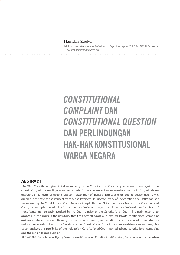 (PDF) Constitutional Complaint dan Constitutional Question dan ...