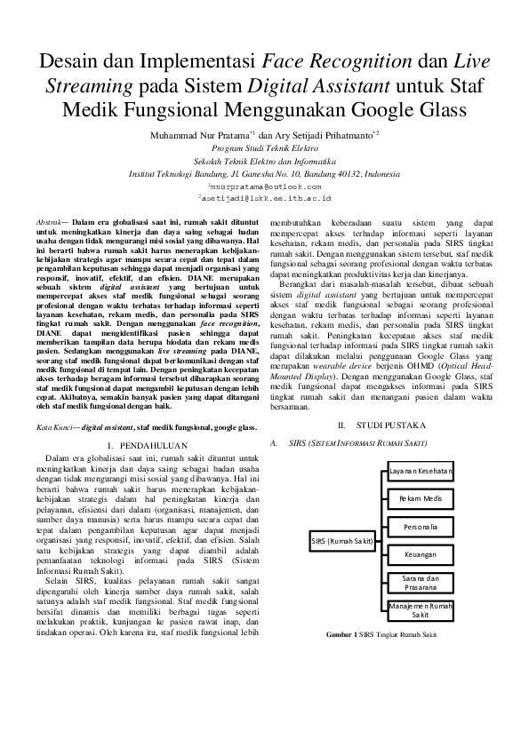(PDF) Desain dan Implementasi Face Recognition dan Live Streaming pada Sistem Digital Assistant ...