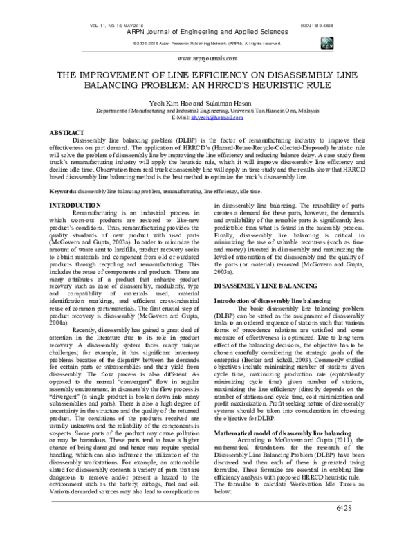 (PDF) The Improvement of Line Efficiency on Disassembly Line Balancing Problem: An HRRCD’s ...