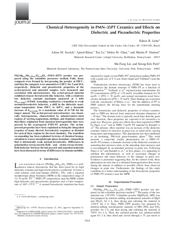 (PDF) Chemical Heterogeneity in PMN-35PT Ceramics and Effects on ...