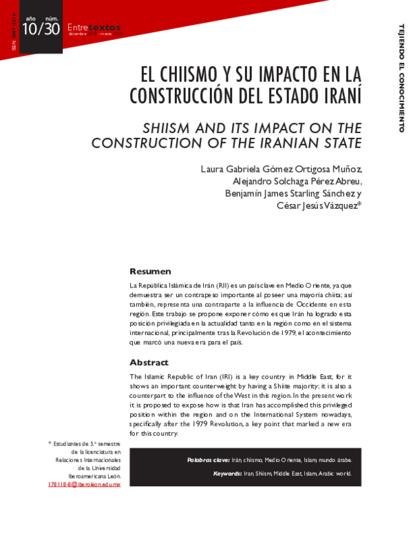 (PDF) chiismo y su impacto en la construcción del Estado iraní
