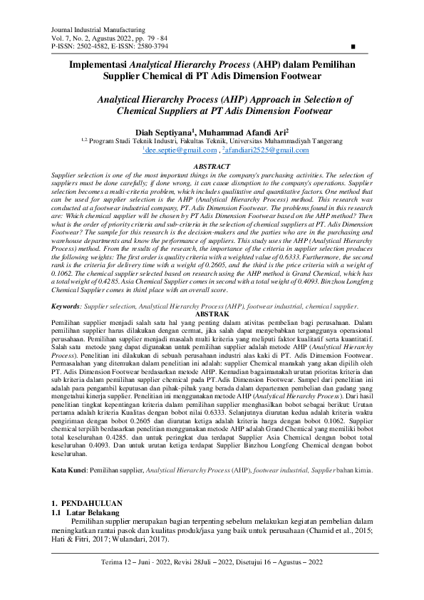 (PDF) Implementasi Analytical Hierarchy Process (AHP) dalam Pemilihan ...