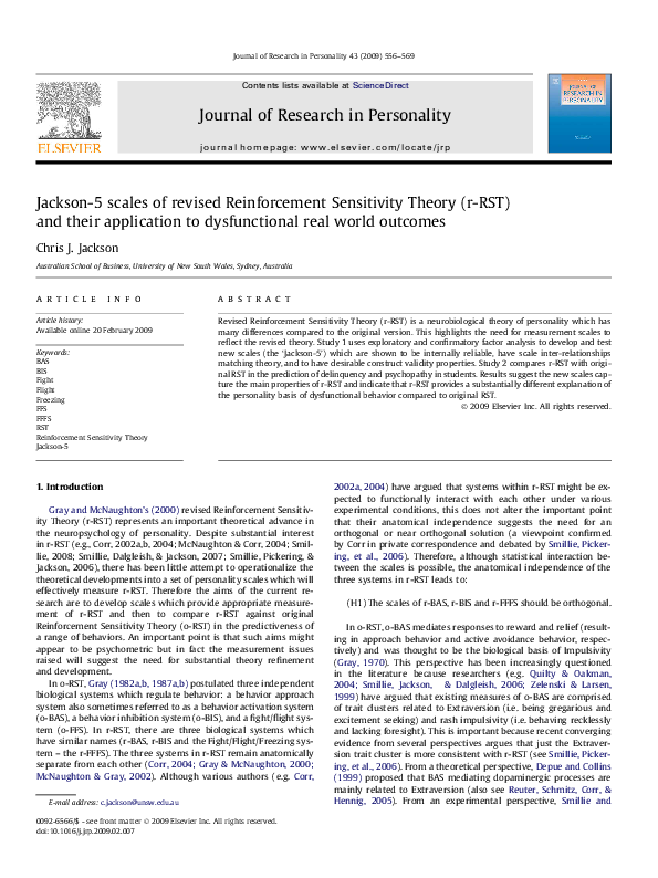 (PDF) Jackson-5 scales of revised Reinforcement Sensitivity Theory (r ...