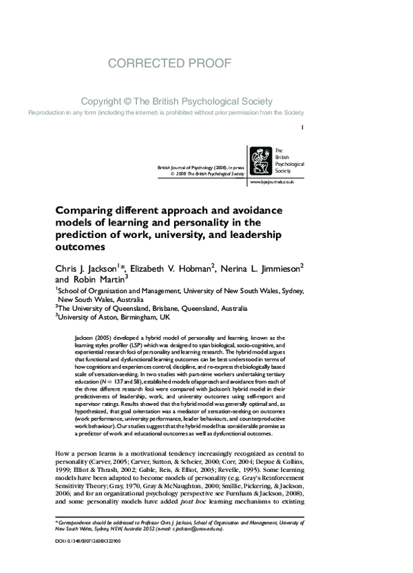 (PDF) Comparing different approach and avoidance models of learning and ...